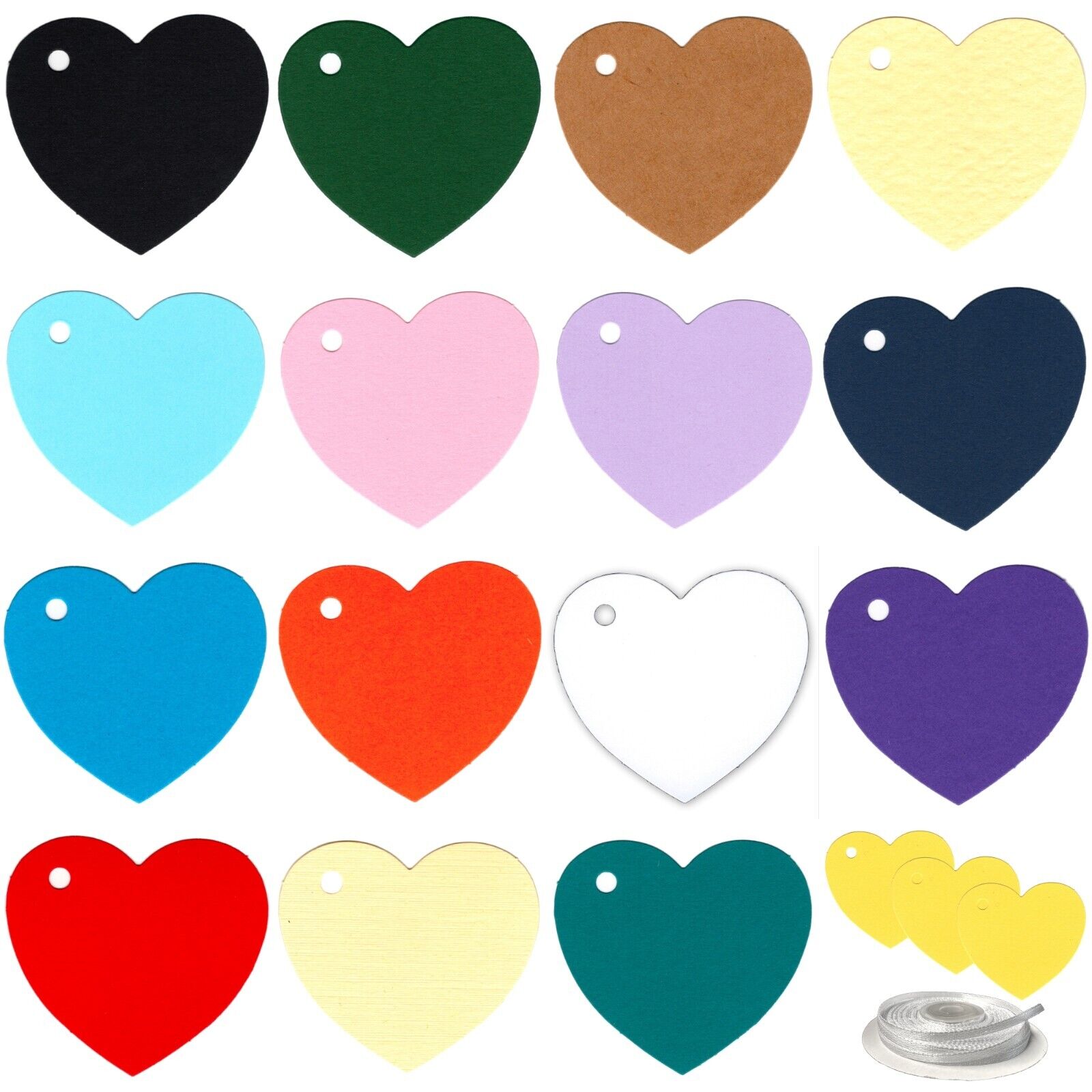100 Heart Shaped Gift Tags with White Satin Ribbon - 21 Colours, Birth ...